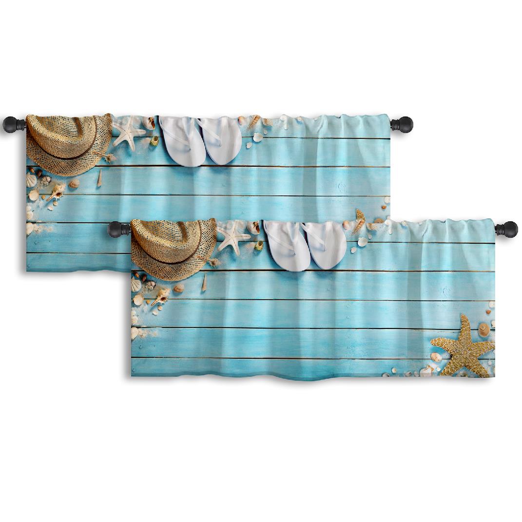 LALILO Kitchen Curtain Valance Beach Flip Wood Rod Pocket Window ...
