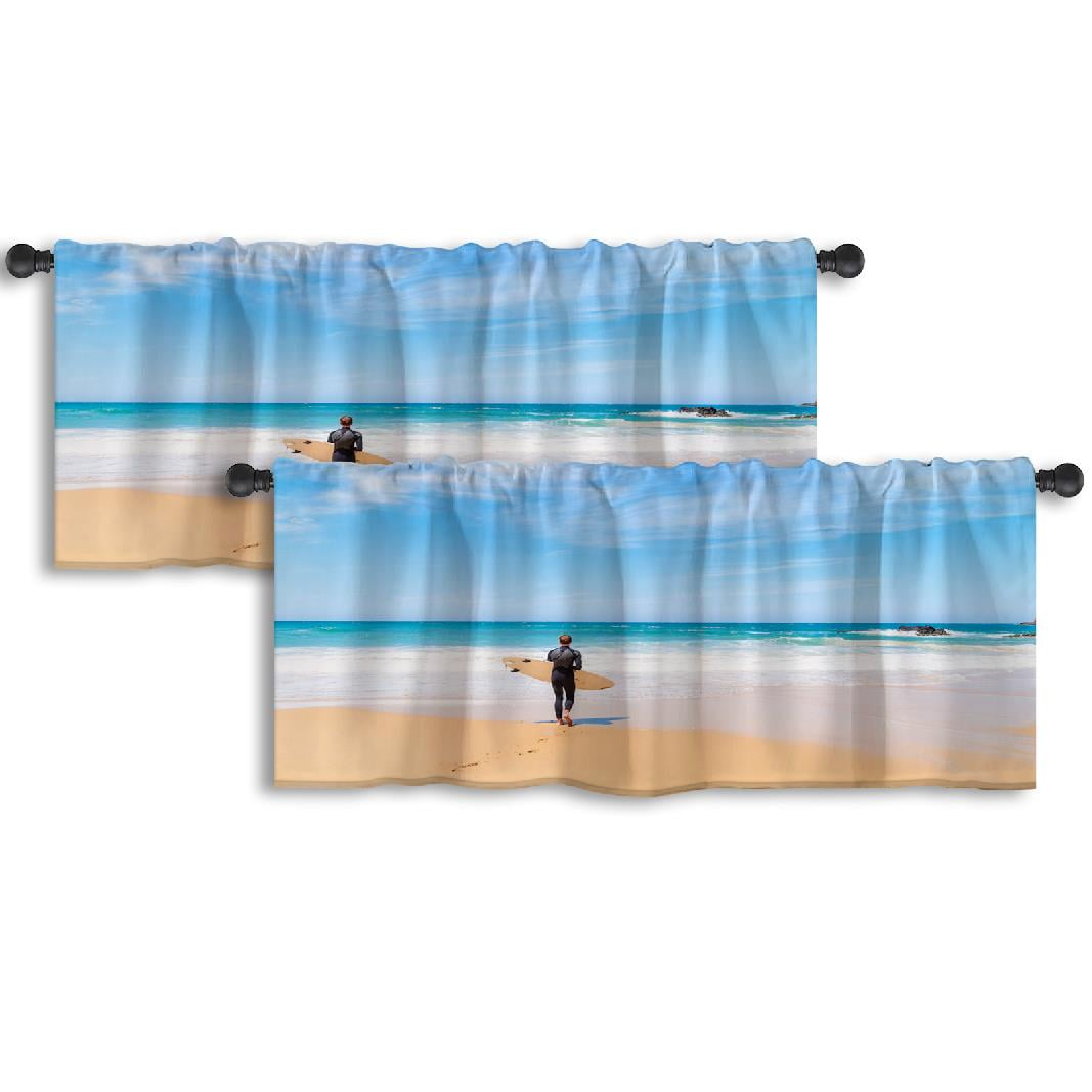 LALILO Kitchen Curtain Valance Beach Portugal Surfer Walking Rod Pocket ...