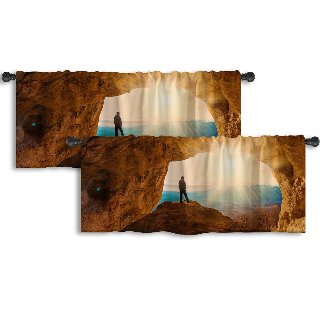 LALILO Kitchen Curtain Valance Beautiful Man And Cave Rod Pocket Window ...