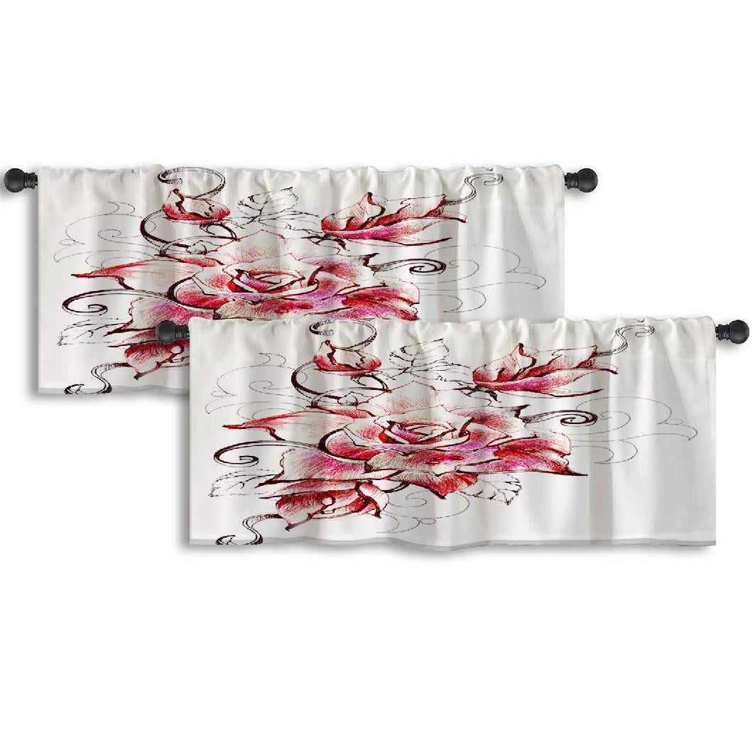 LALILO Kitchen Curtain Valance Beautiful Red Roses Flowers Rod Pocket ...