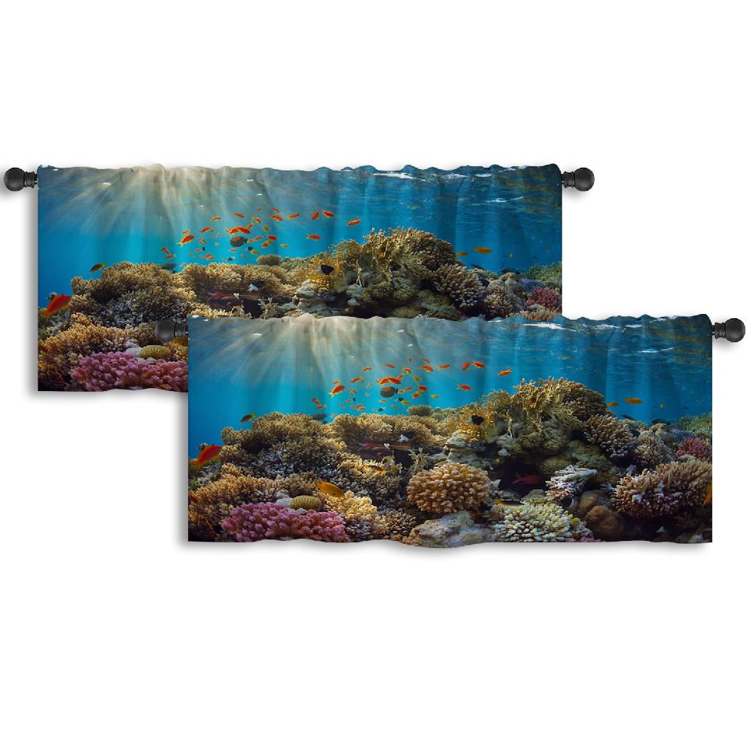 LALILO Kitchen Curtain Valance Beautiful Sea Life Coral Reef Rod Pocket ...