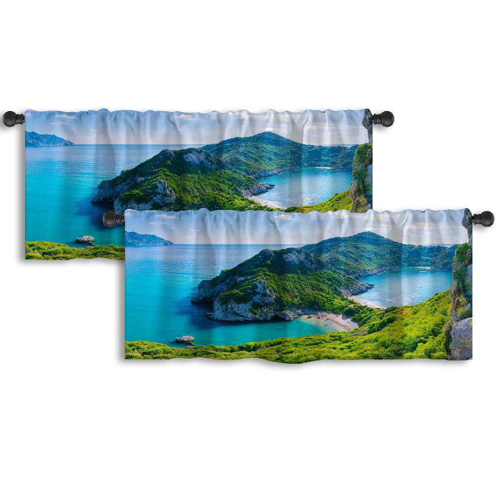 LALILO Kitchen Curtain Valance Beautiful Summertime Seascape Rod Pocket ...