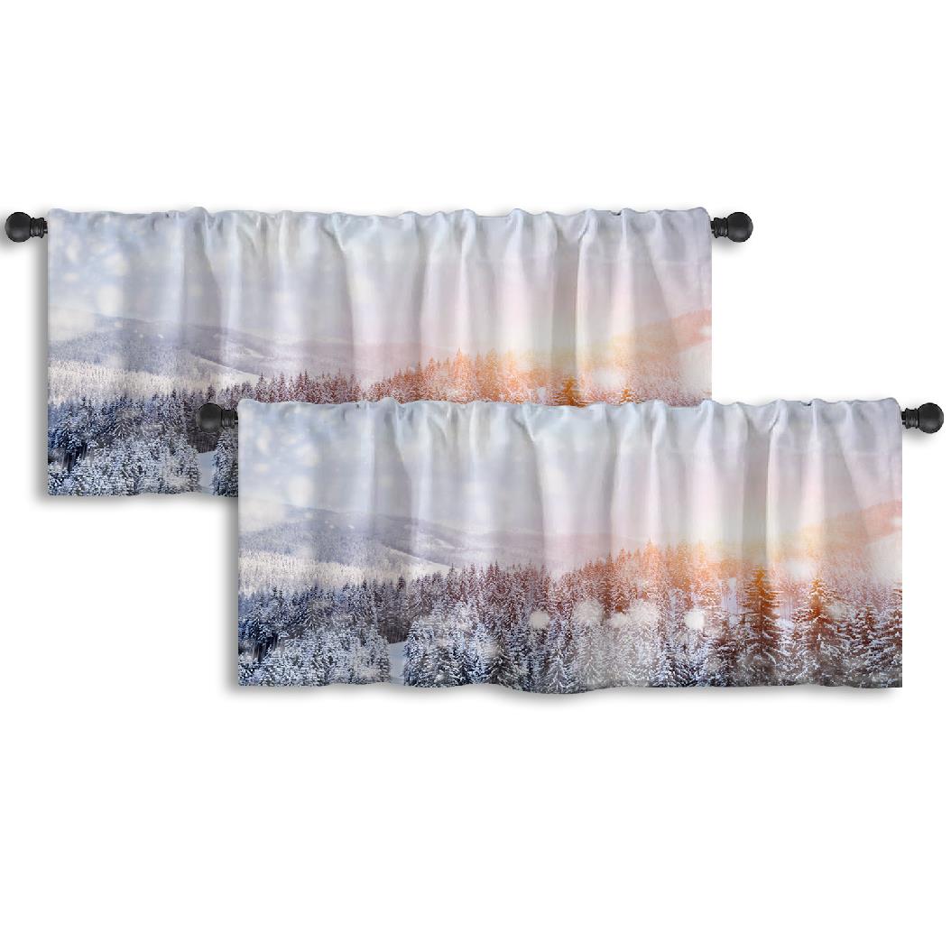 LALILO Kitchen Curtain Valance Beautiful Winter Landscape With Rod ...