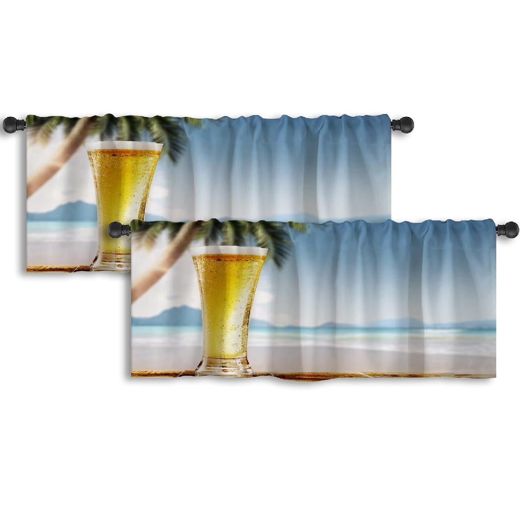 LALILO Kitchen Curtain Valance Beer Desk And Summer Beach With Rod ...