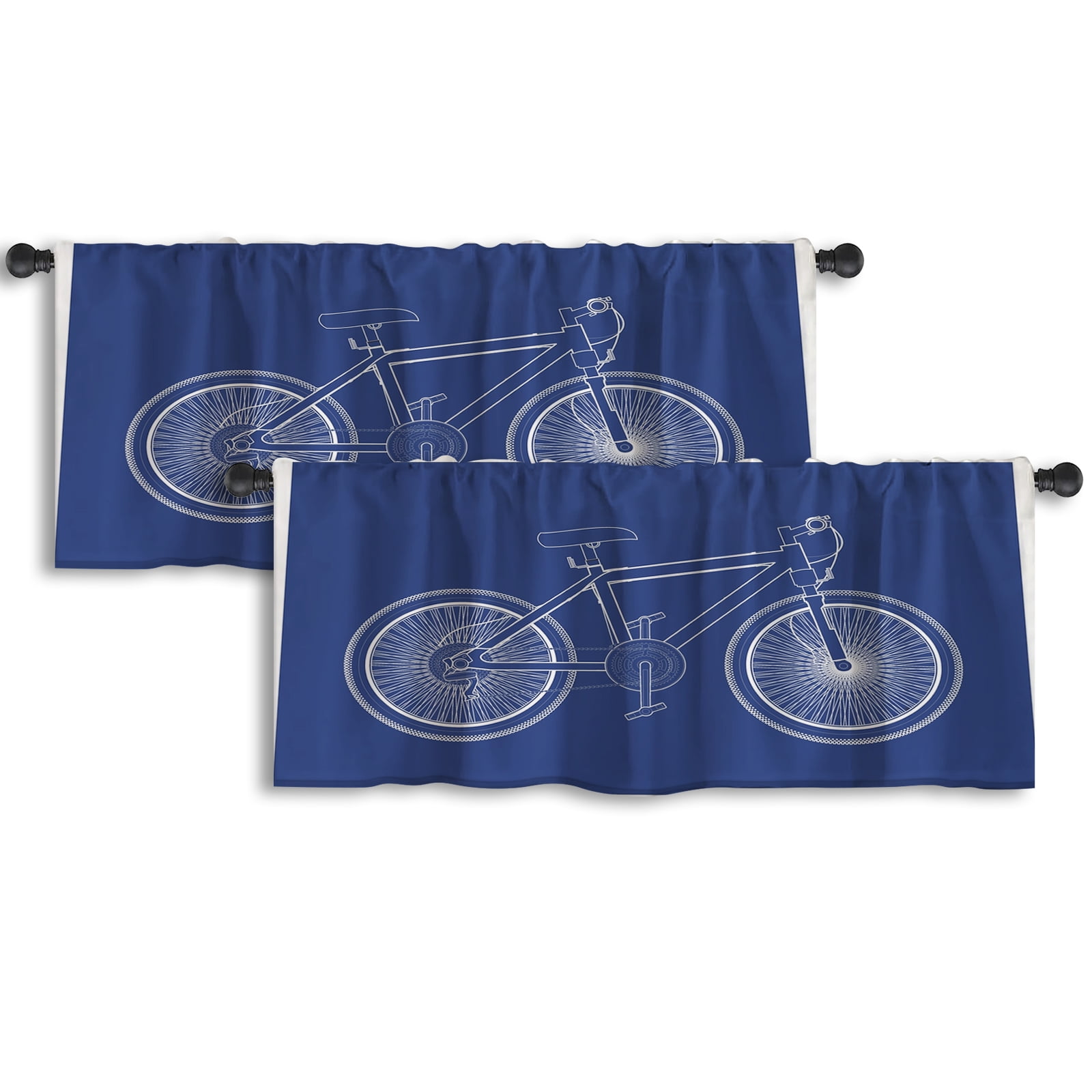 LALILO Kitchen Curtain Valance Bicycle Blue Bike Rod Pocket Window ...