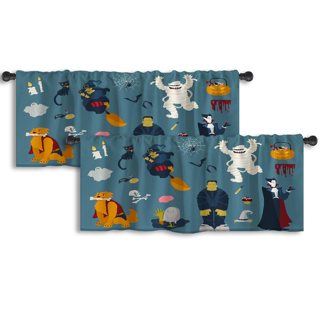 LALILO Kitchen Curtain Valance Big Collection Funny And Spooky Rod ...