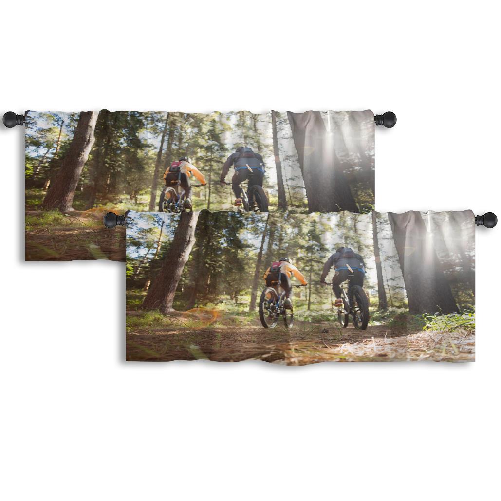 LALILO Kitchen Curtain Valance Biker Couple Mountain Bike Rod Pocket ...