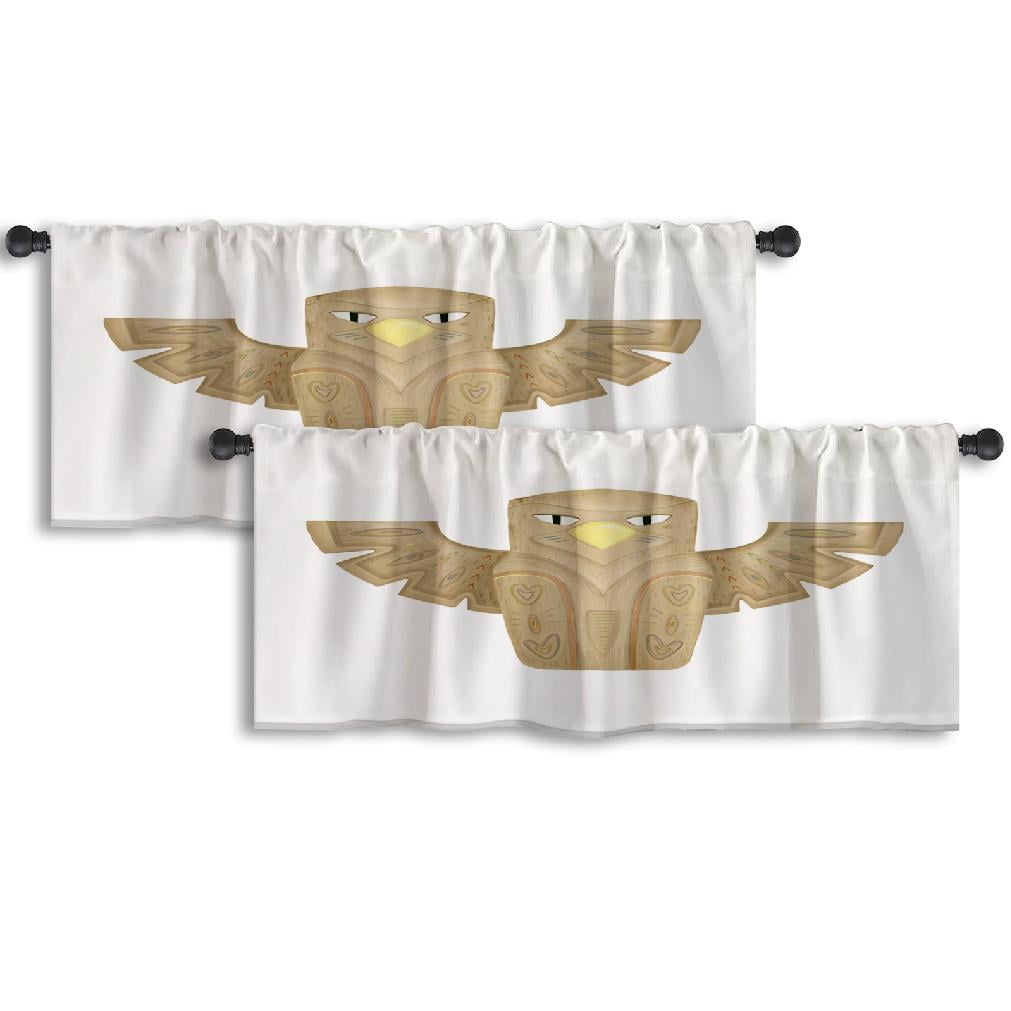LALILO Kitchen Curtain Valance Bird Owl Art Boho White Rod Pocket ...