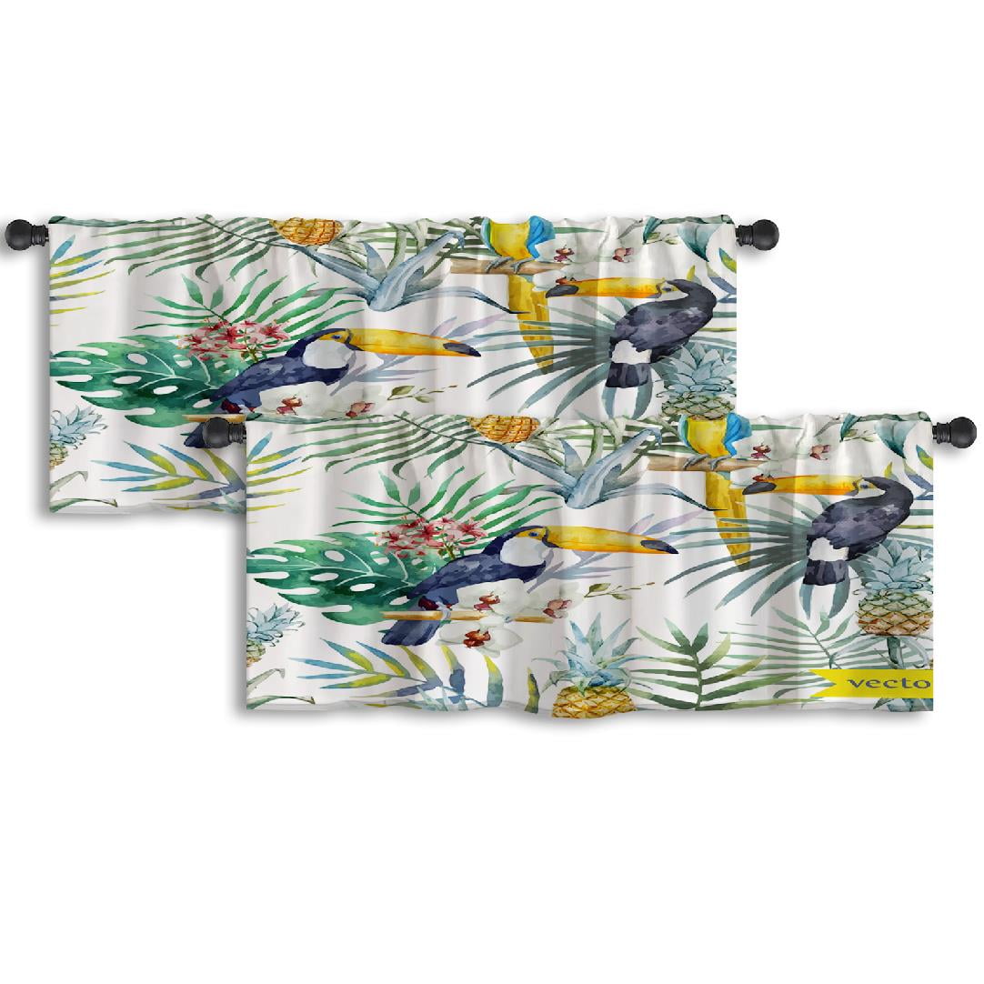 LALILO Kitchen Curtain Valance Bird Tropical Palm Tree Rod Pocket ...