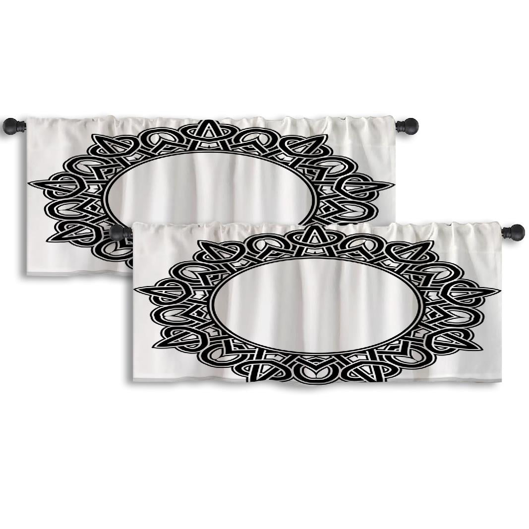LALILO Kitchen Curtain Valance Black And White Round Beautiful Rod ...