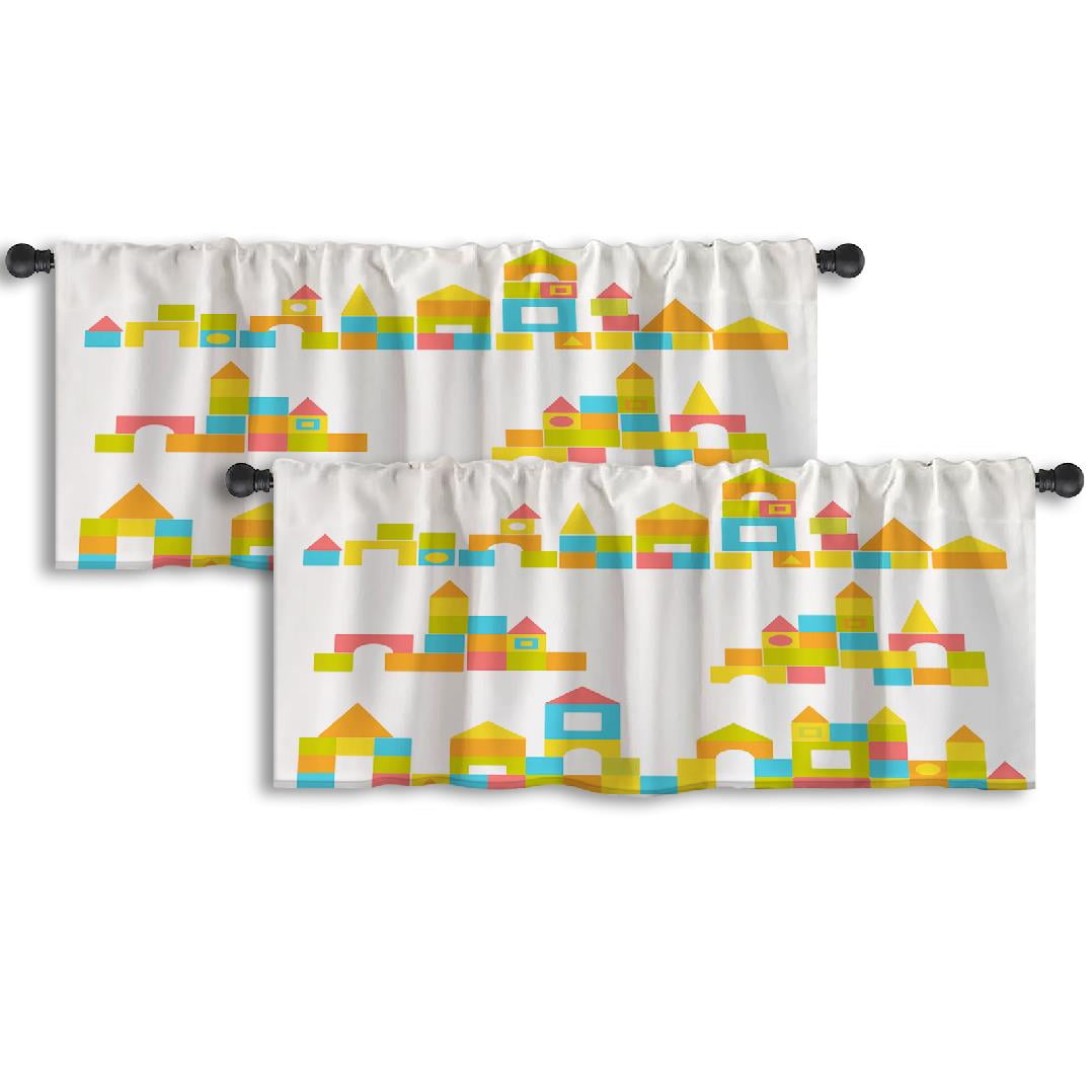 LALILO Kitchen Curtain Valance Blocks Castle Block Rod Pocket Window ...