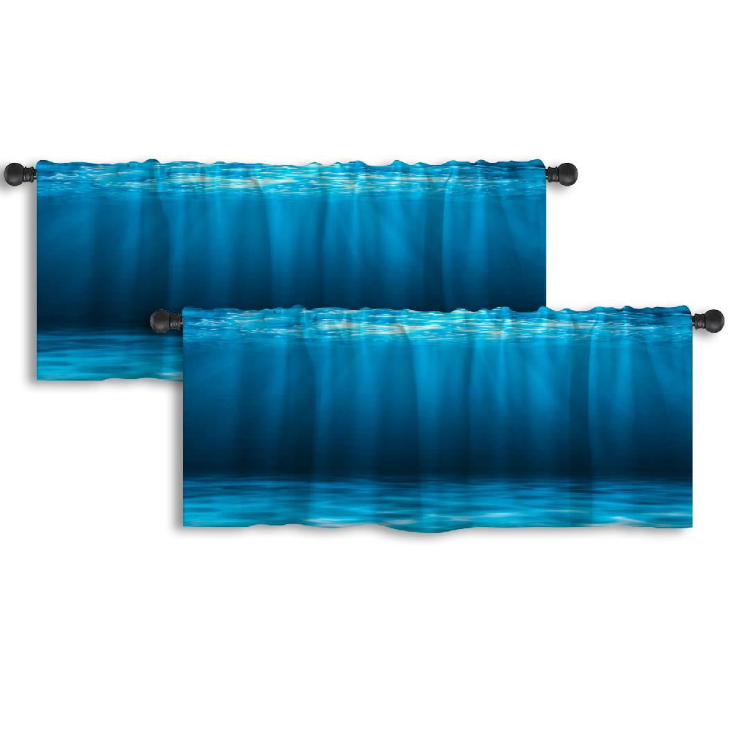 LALILO Kitchen Curtain Valance Blue Deep Water Natural Rod Pocket ...
