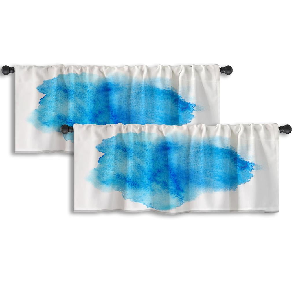 LALILO Kitchen Curtain Valance Blue Ink Stain With Wash Rod Pocket ...