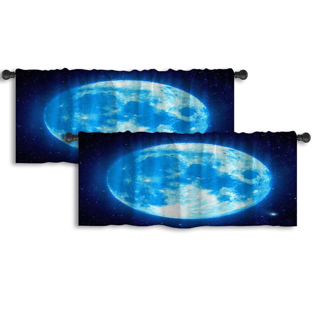 LALILO Kitchen Curtain Valance Blue Moon Nasa Moon Blue White Rod ...