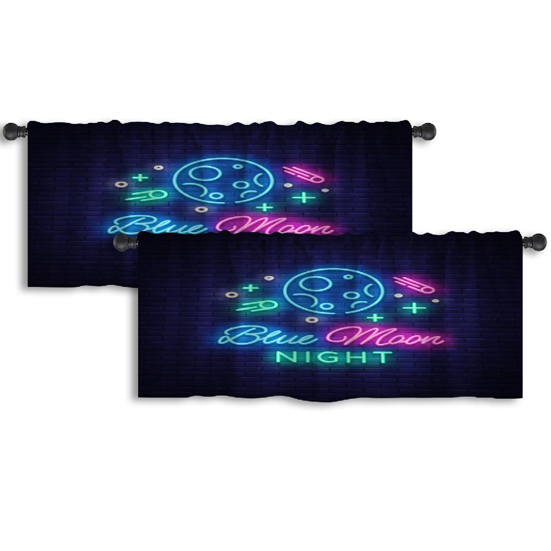 LALILO Kitchen Curtain Valance Blue Moon Night Club Neon Neon Rod ...