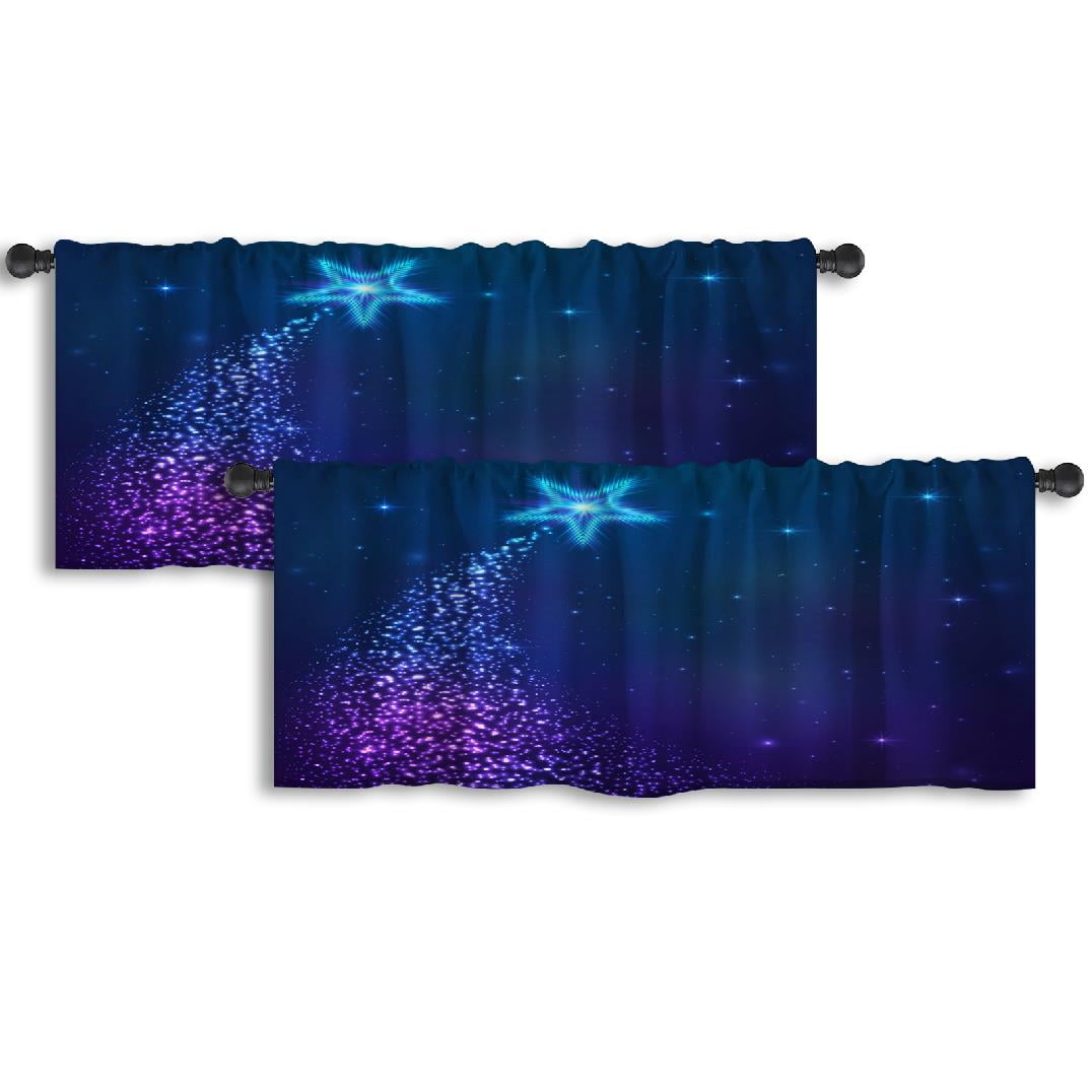 LALILO Kitchen Curtain Valance Blue Rays Star With Star Dust Rod Pocket ...