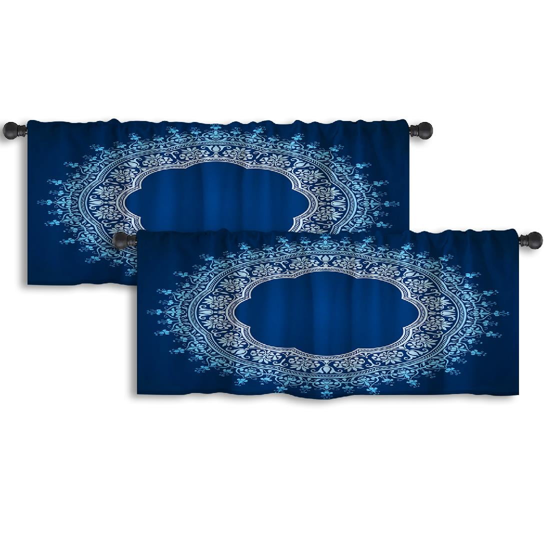 LALILO Kitchen Curtain Valance Blue Water Splash White Splash Rod ...