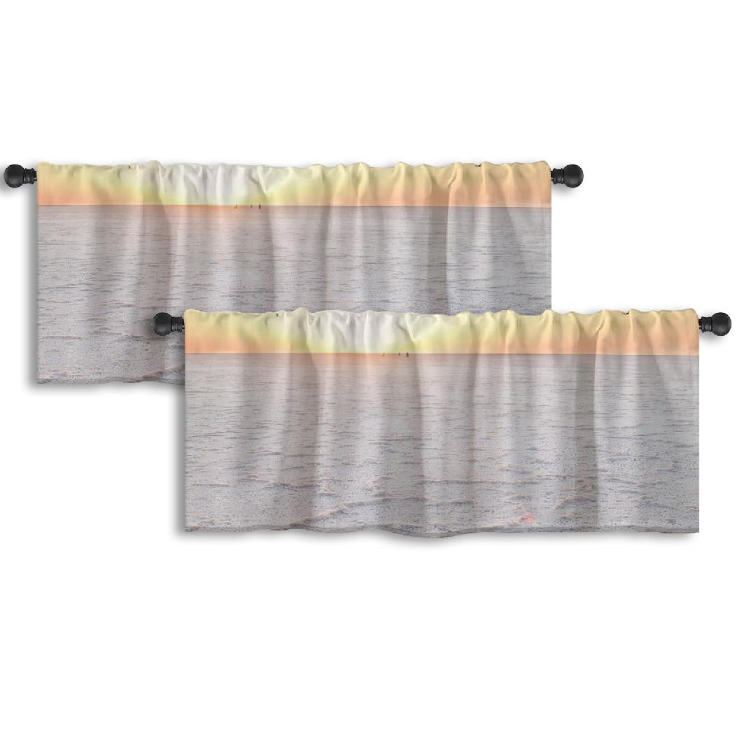 LALILO Kitchen Curtain Valance Blue Water Splash White Water Rod Pocket ...