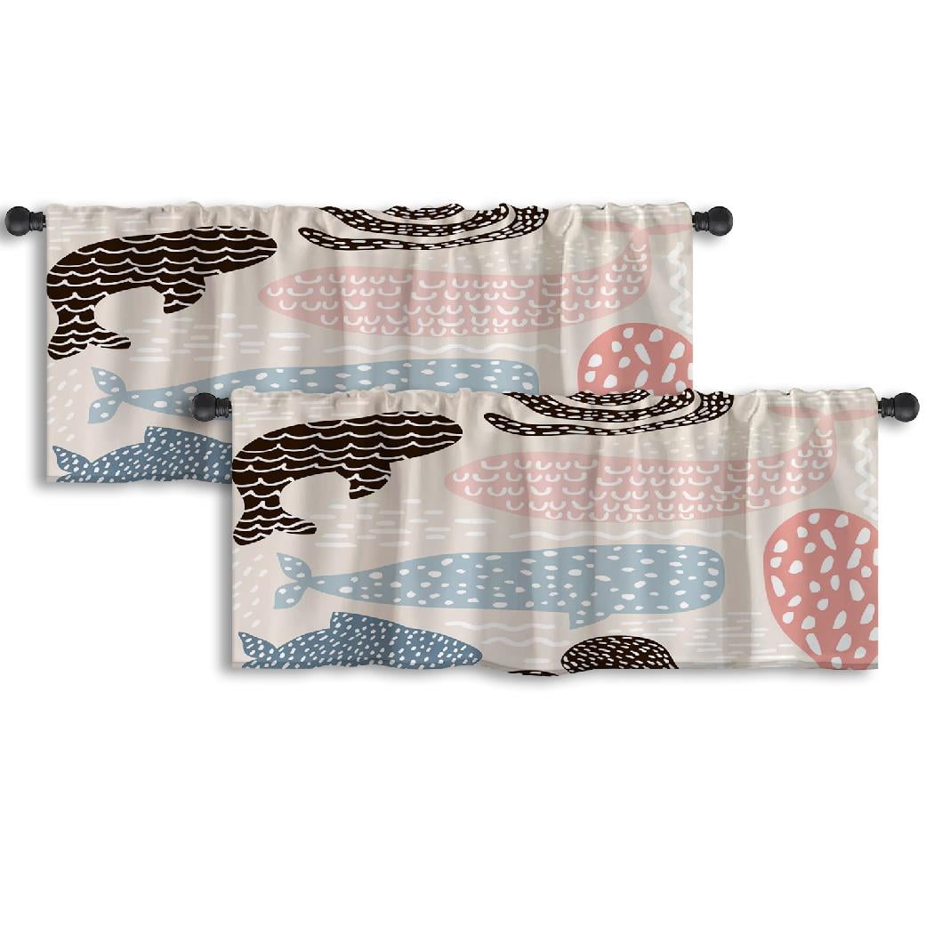 LALILO Kitchen Curtain Valance Blue With Sea Animal Fur Seal Rod Pocket ...