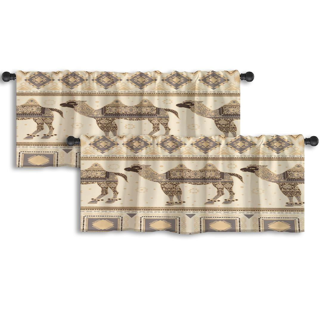 LALILO Kitchen Curtain Valance Bohemian With Camel And Rod Pocket ...