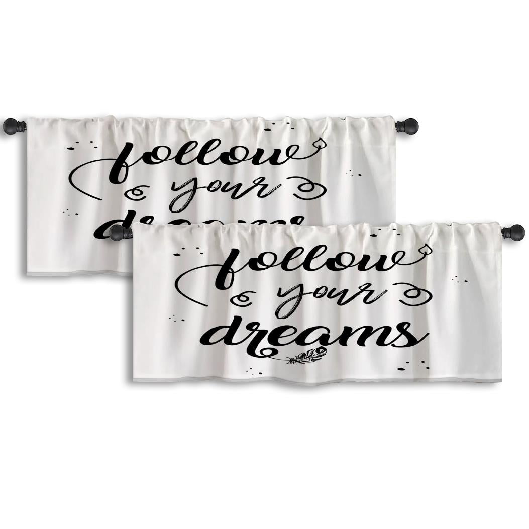 LALILO Kitchen Curtain Valance Boho Art Lettering Rod Pocket Window ...