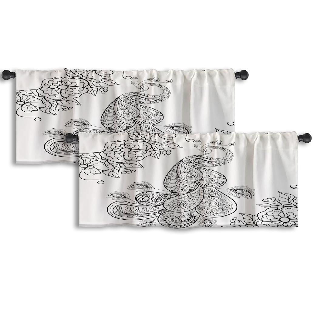 LALILO Kitchen Curtain Valance Bouquet Two Pink Roses Rod Pocket Window ...