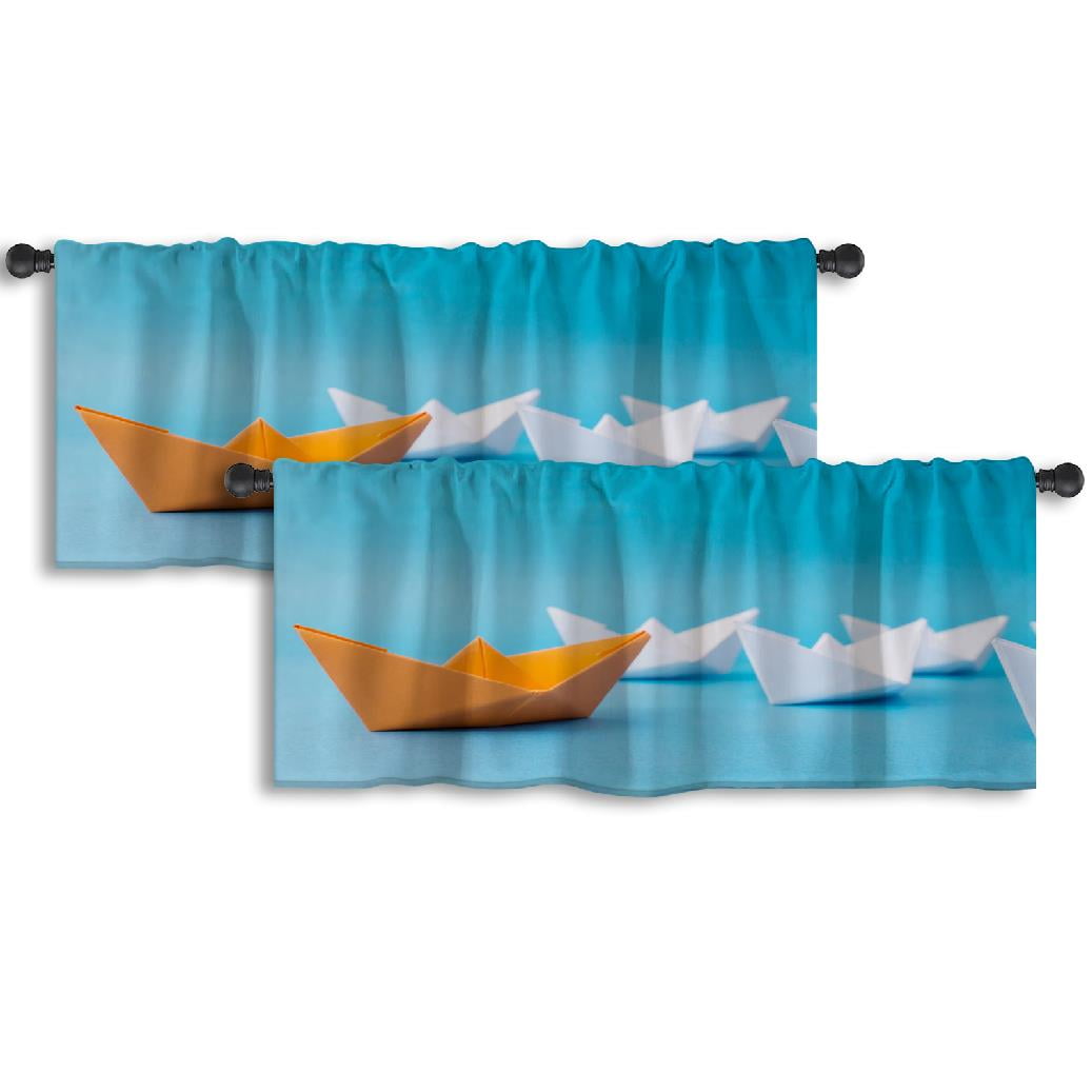 LALILO Kitchen Curtain Valance Business Yellow Color Ship Rod Pocket ...