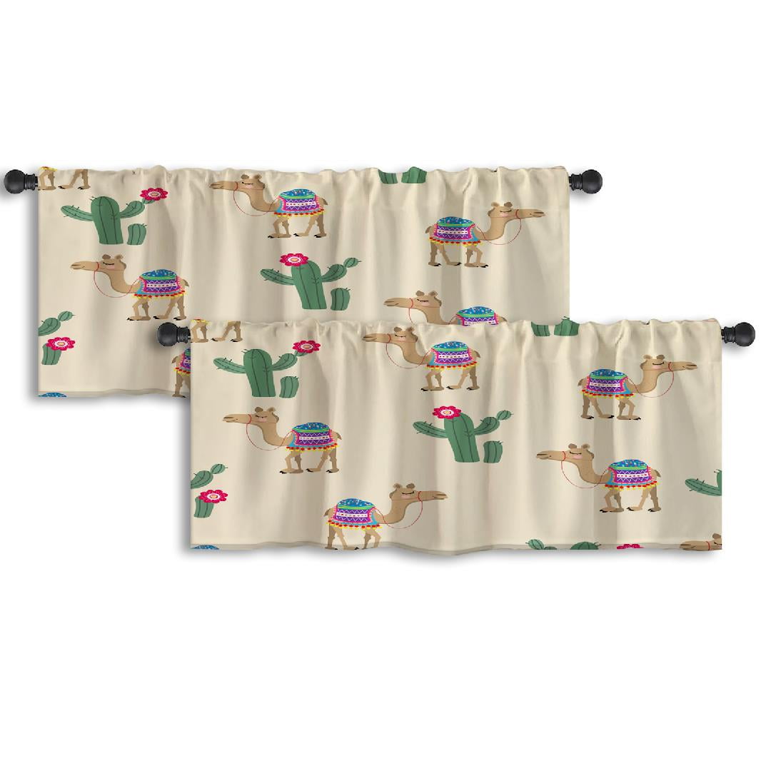 LALILO Kitchen Curtain Valance Camel And Cactus Cute Animal Rod Pocket ...