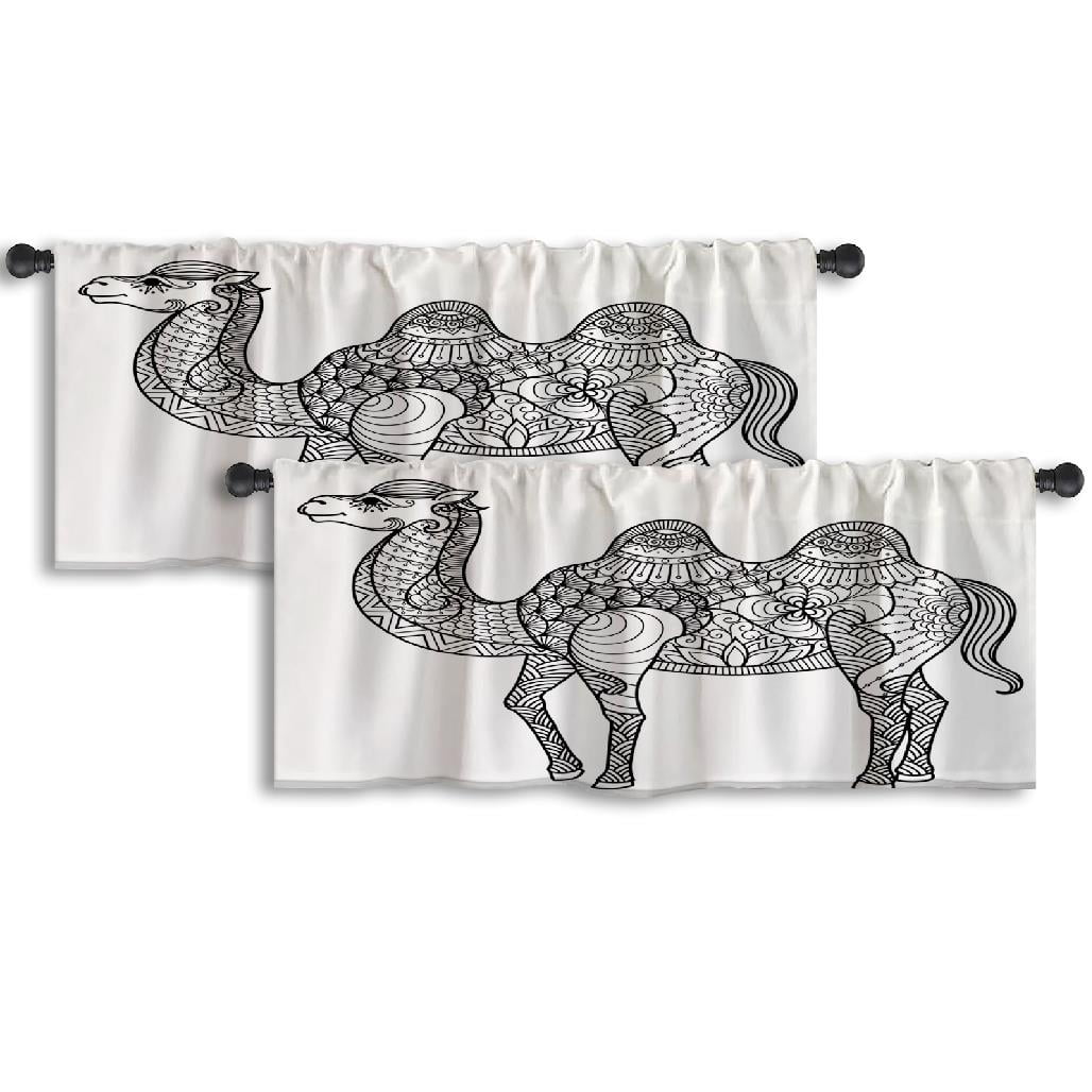 LALILO Kitchen Curtain Valance Camel Coloring Book Book Rod Pocket ...