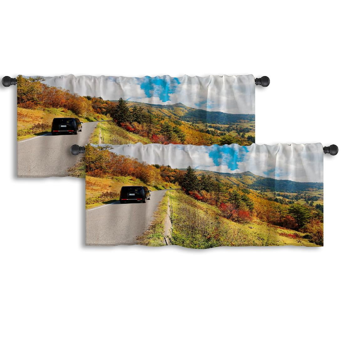 LALILO Kitchen Curtain Valance Car Scenic Beautiful National Rod Pocket ...