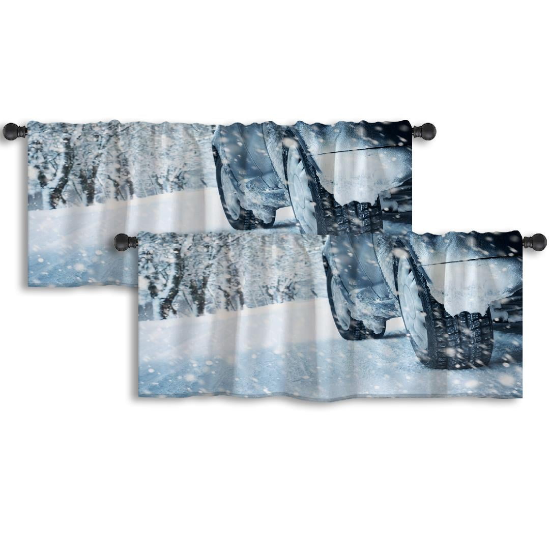 LALILO Kitchen Curtain Valance Car Tires Winter Road With Snow Rod ...
