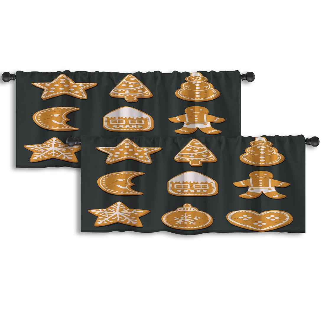 LALILO Kitchen Curtain Valance Cartoon Gingerbread Cookies Rod Pocket ...