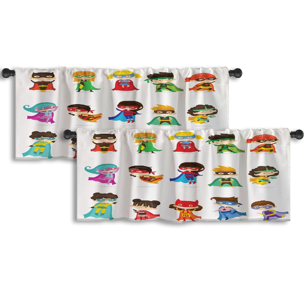 LALILO Kitchen Curtain Valance Cartoon Kid Superheroes Wearing Rod ...