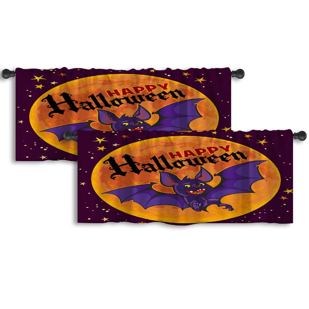 LALILO Kitchen Curtain Valance Cartoon Vampire Full Moon Happy Rod ...