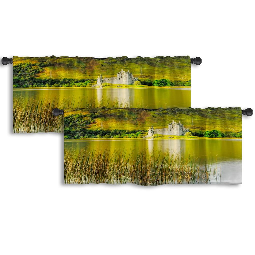 LALILO Kitchen Curtain Valance Castle And Mountains Scotland Rod Pocket ...