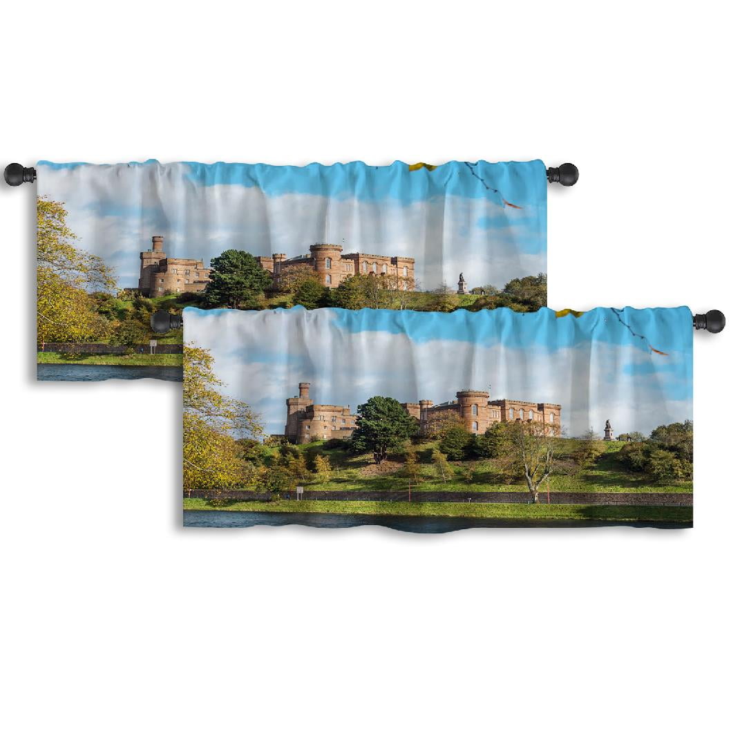 LALILO Kitchen Curtain Valance Castle River Scotland Castle Rod Pocket ...