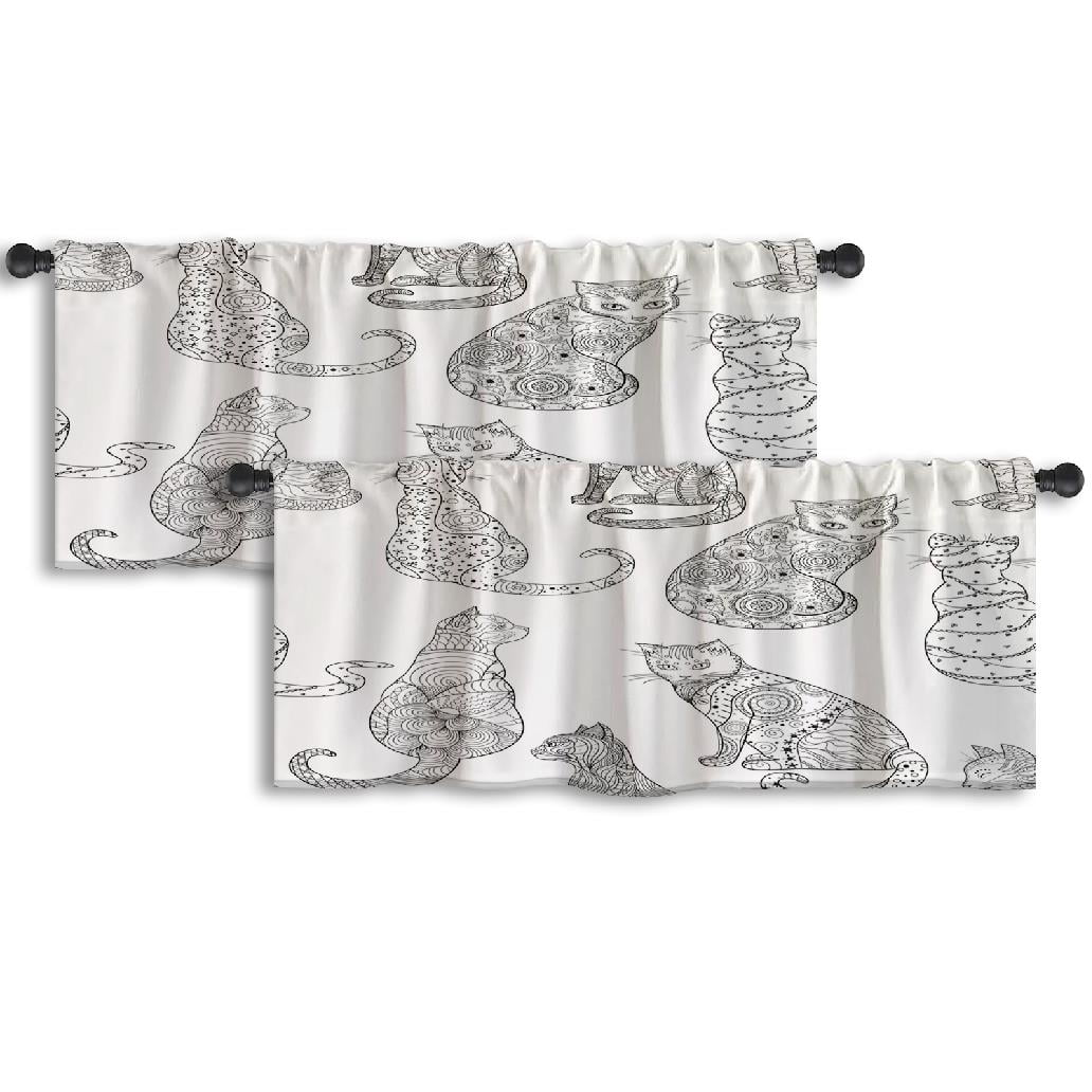 LALILO Kitchen Curtain Valance Cat With Spiritual Zen Art Rod Pocket ...
