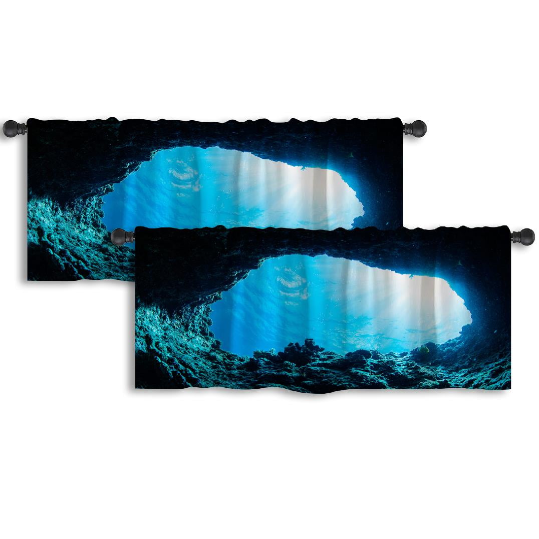 LALILO Kitchen Curtain Valance Cave Underwater Cave Rod Pocket Window ...