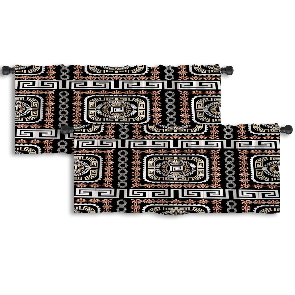LALILO Kitchen Curtain Valance Check Striped Greek Geometric Rod Pocket ...