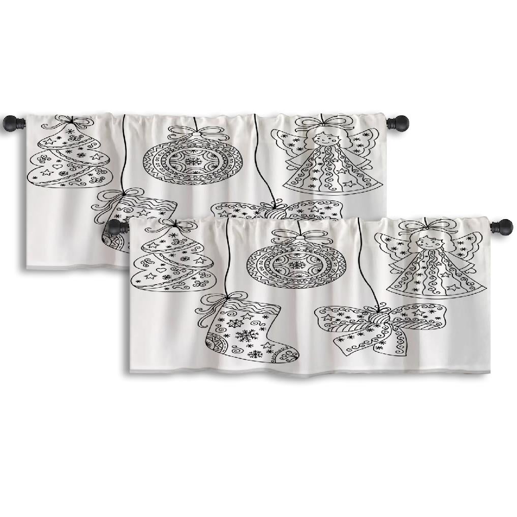 LALILO Kitchen Curtain Valance Christmas Tree Angel Ball Rod Pocket ...