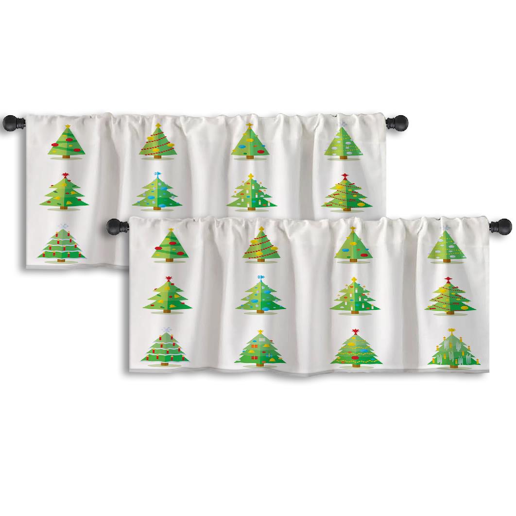 LALILO Kitchen Curtain Valance Christmas Tree Tree Flat Rod Pocket ...
