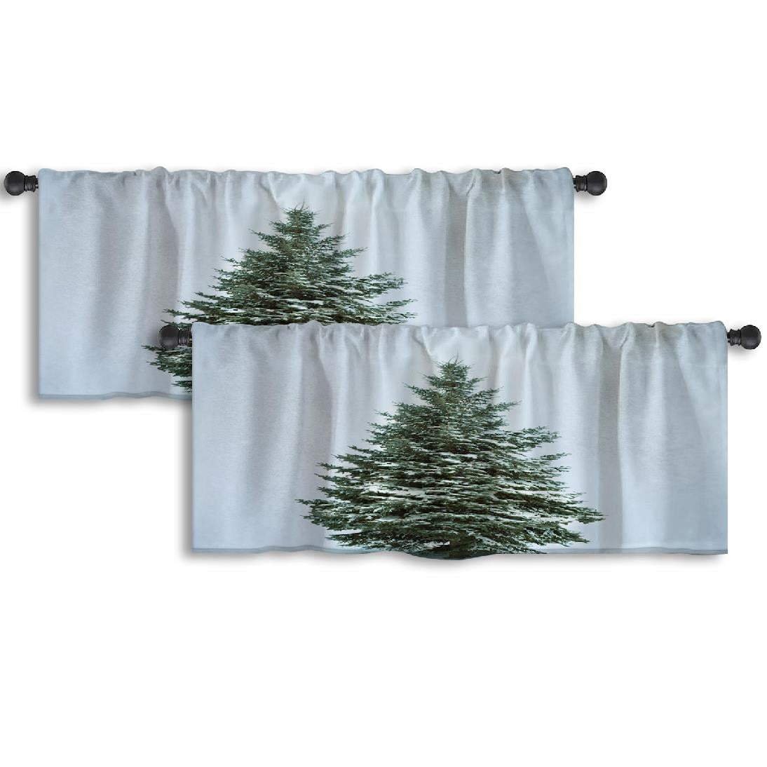 LALILO Kitchen Curtain Valance Christmas Tree Tree White Tree Rod ...