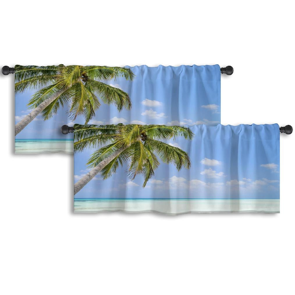LALILO Kitchen Curtain Valance Coconut Palm Tree With Beach Rod Pocket ...