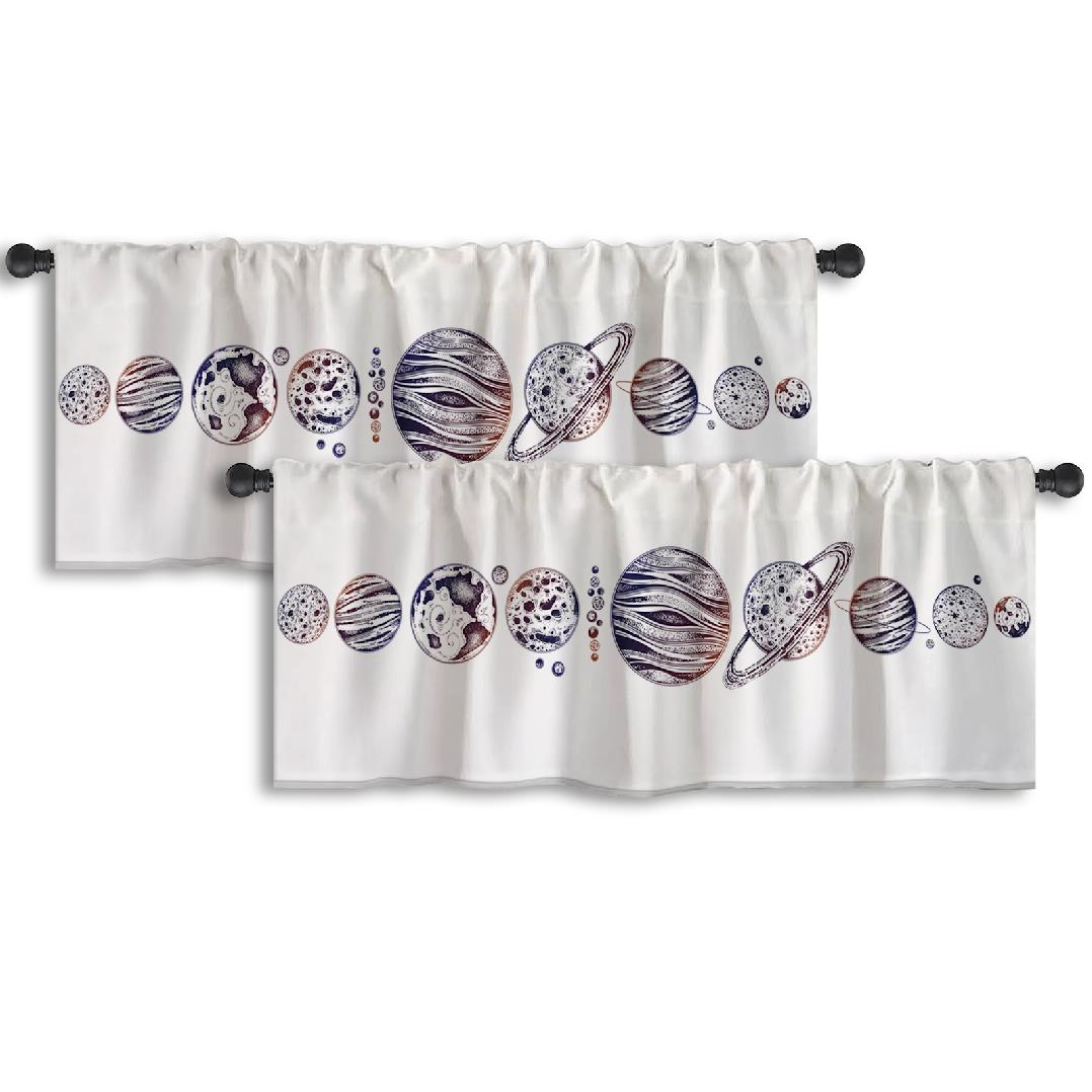 LALILO Kitchen Curtain Valance Collection Planets Solar System Rod Pocket Window Curtain 52"x 18 ...