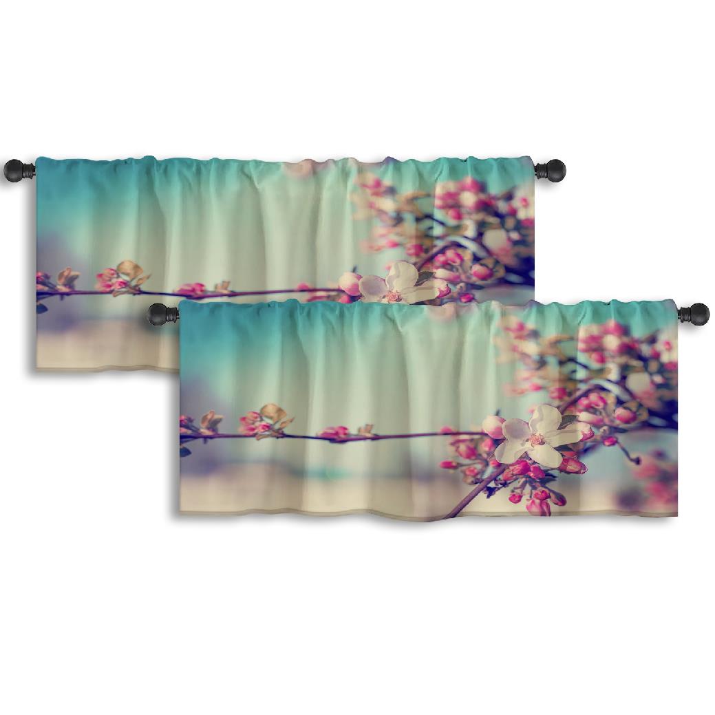 LALILO Kitchen Curtain Valance Colorful Apple Blossom Tree Rod Pocket ...