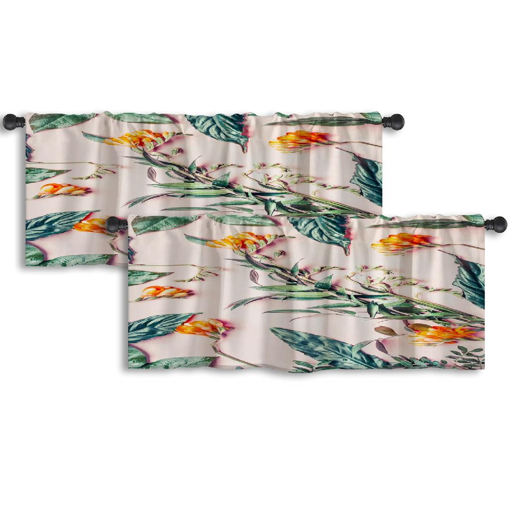 LALILO Kitchen Curtain Valance Colorful Bamboo Tropical Flower Rod ...