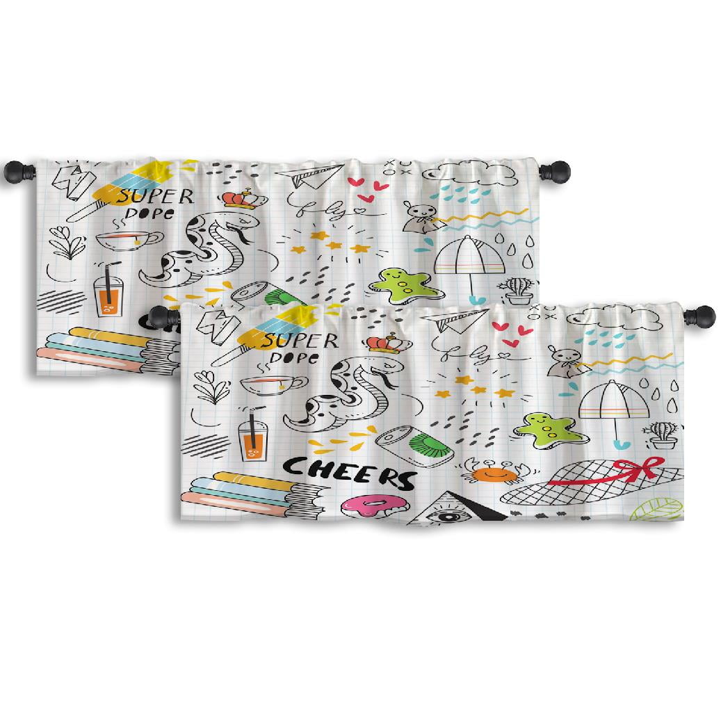 LALILO Kitchen Curtain Valance Colorful Doodle Doodle Colorful Rod ...