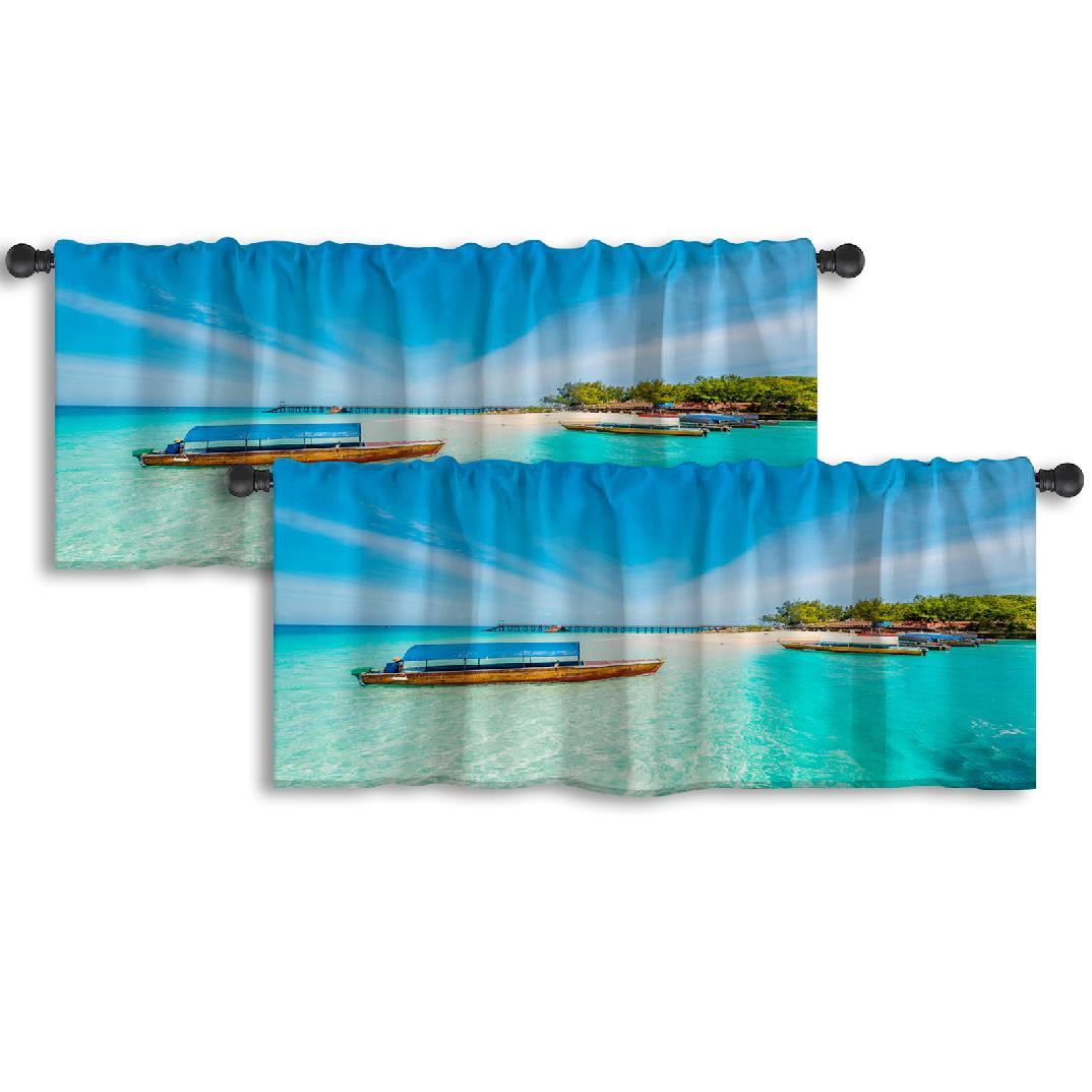 LALILO Kitchen Curtain Valance Colorful Exotic Seascape With Rod Pocket ...