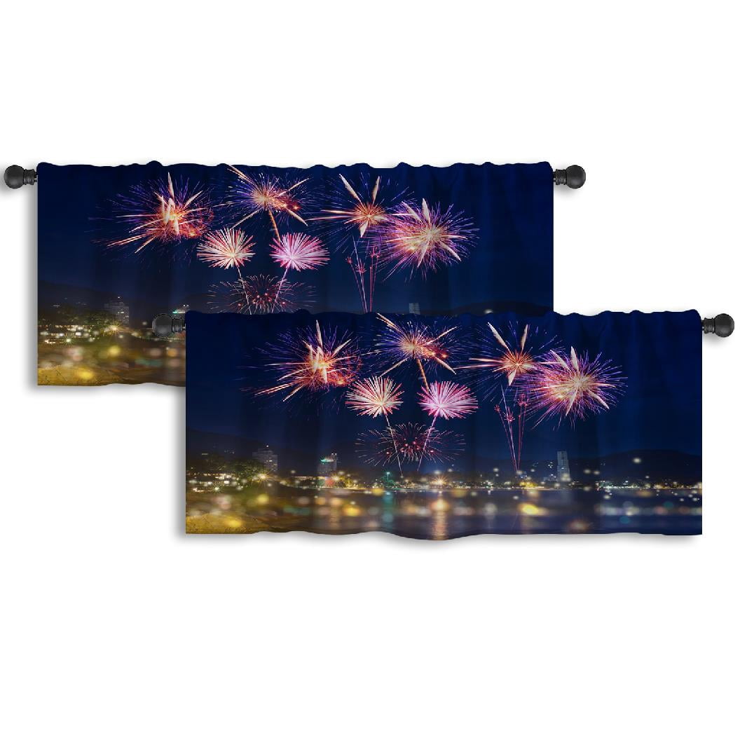 LALILO Kitchen Curtain Valance Colorful Firework City Beach Rod Pocket ...