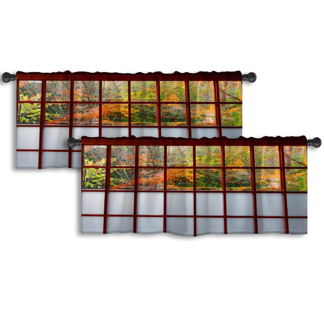LALILO Kitchen Curtain Valance Colorful Maple Trees Garden Rod Pocket ...